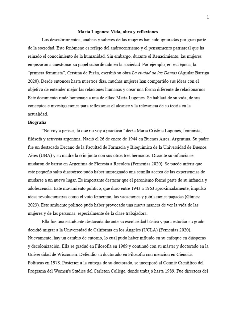Biografía y legado de María Lugones | PDF | Mujer | Género