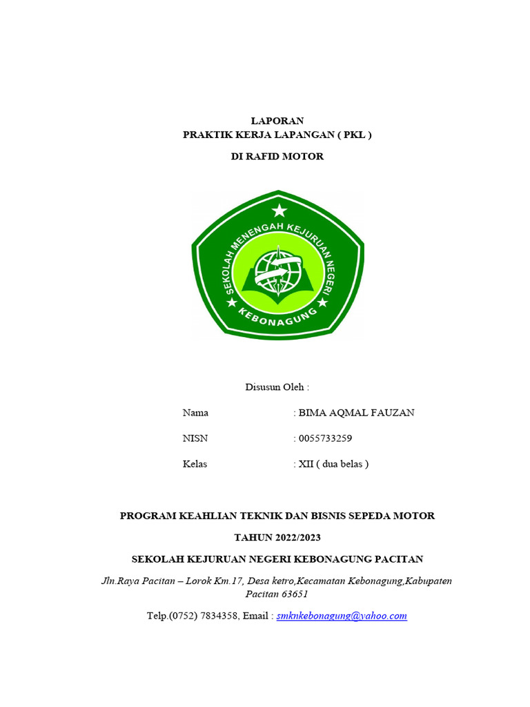 Bima Aqmal Fauzan Xii TBSM 1 Laporan Pkl-1 | PDF | Karier & Perkembangan