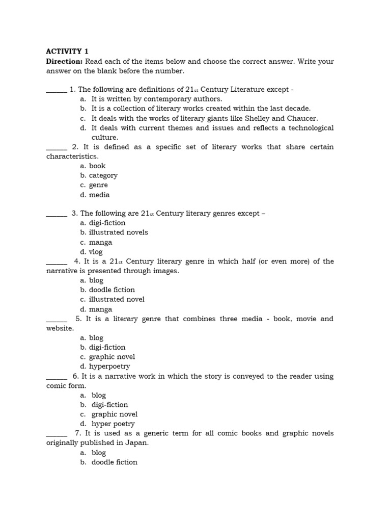 Module 2 Activities | PDF | Novels | Genre