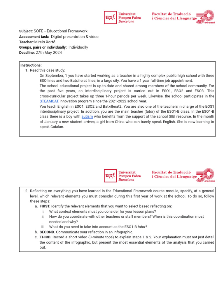 EDUCATIONAL FRAMEWORK Assessment Task_ Digital Presentation Video on a ...