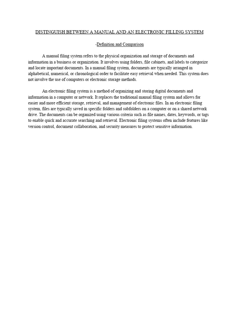 Distinguish Between A Manual and An Electronic Filling System | Download Free PDF | Computer ...