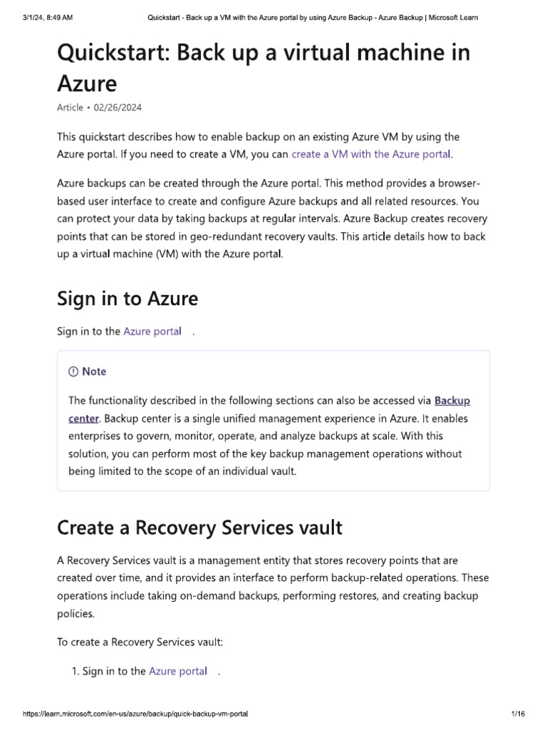 Azure - VM - Backup | PDF