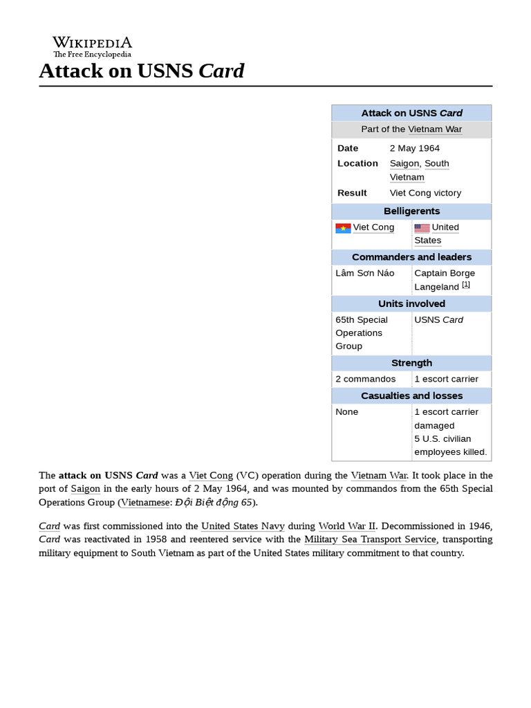 Attack On USNS Card | PDF | Military Of Vietnam | Vietnam War