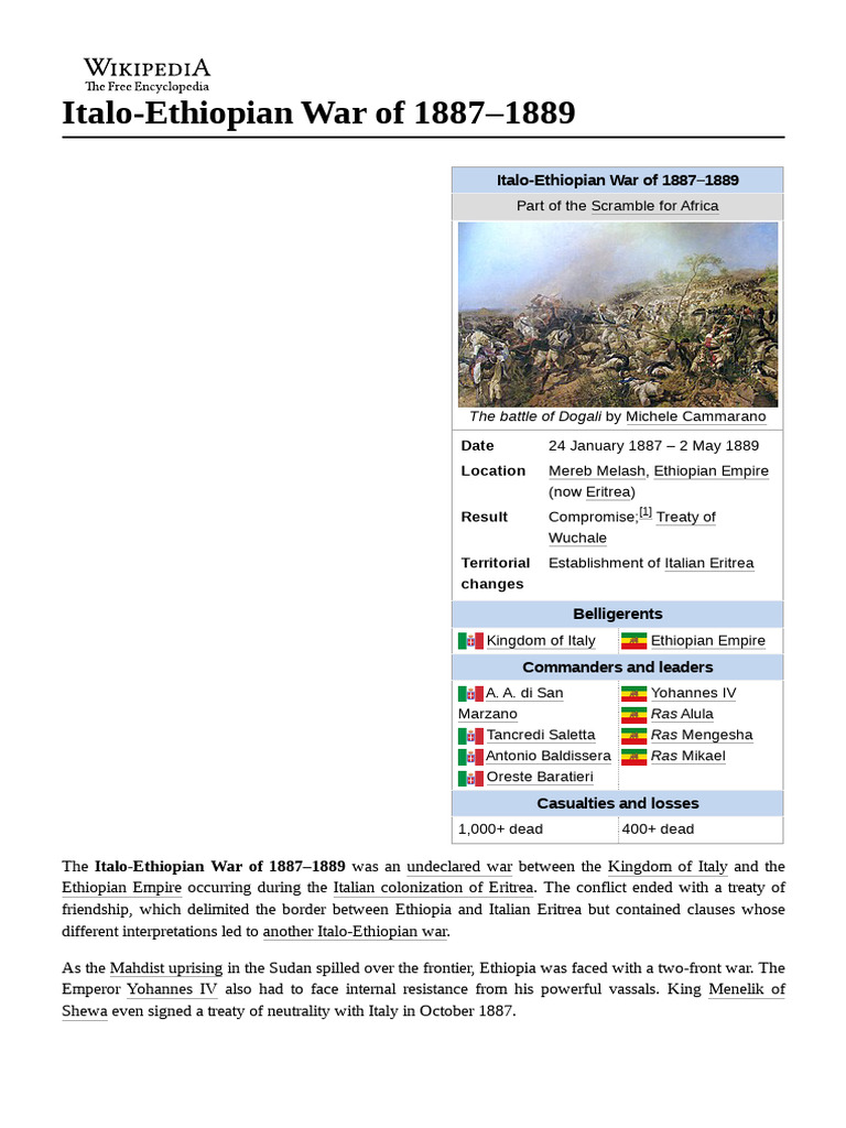 Italo-Ethiopian War 1887-1889 Overview | PDF | Ethiopia