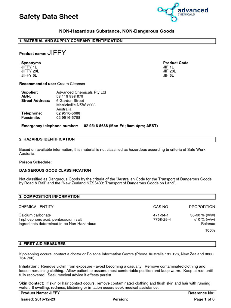 JIFFY-SDS | PDF | Toxicity | Dangerous Goods