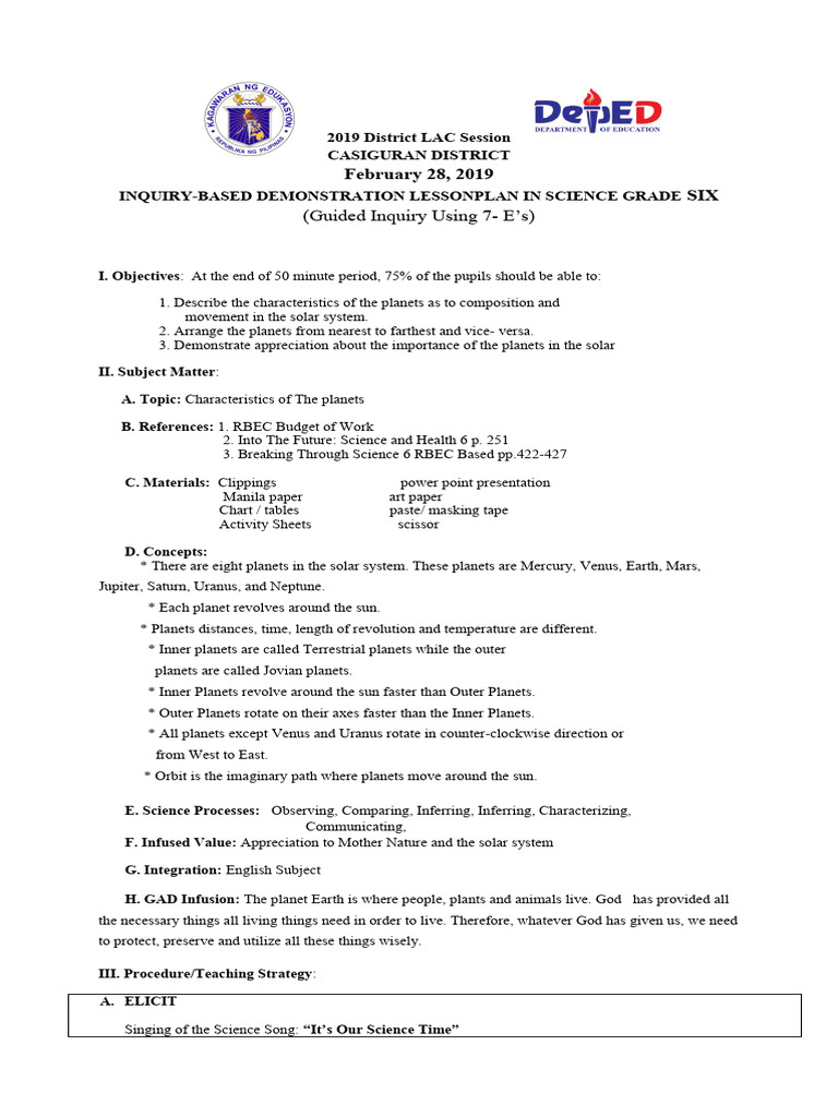 Demonstration Lesson Plan in Science 6 Inquiry-Based | Download Free ...