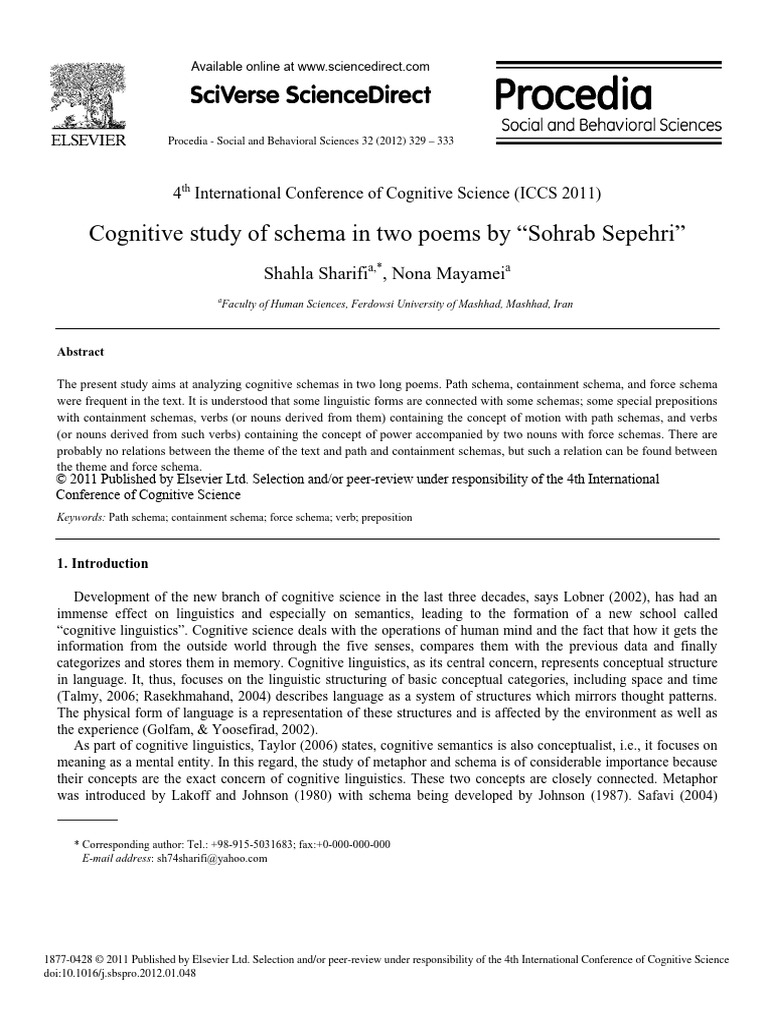 Cognitive Study of Schema in Two Poems by "Sohrab Sepehri" | PDF ...