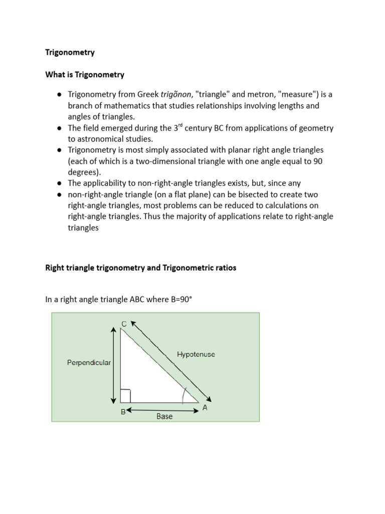 Study Materials For 9th & 10th Class Trigonometry | PDF | Trigonometry ...