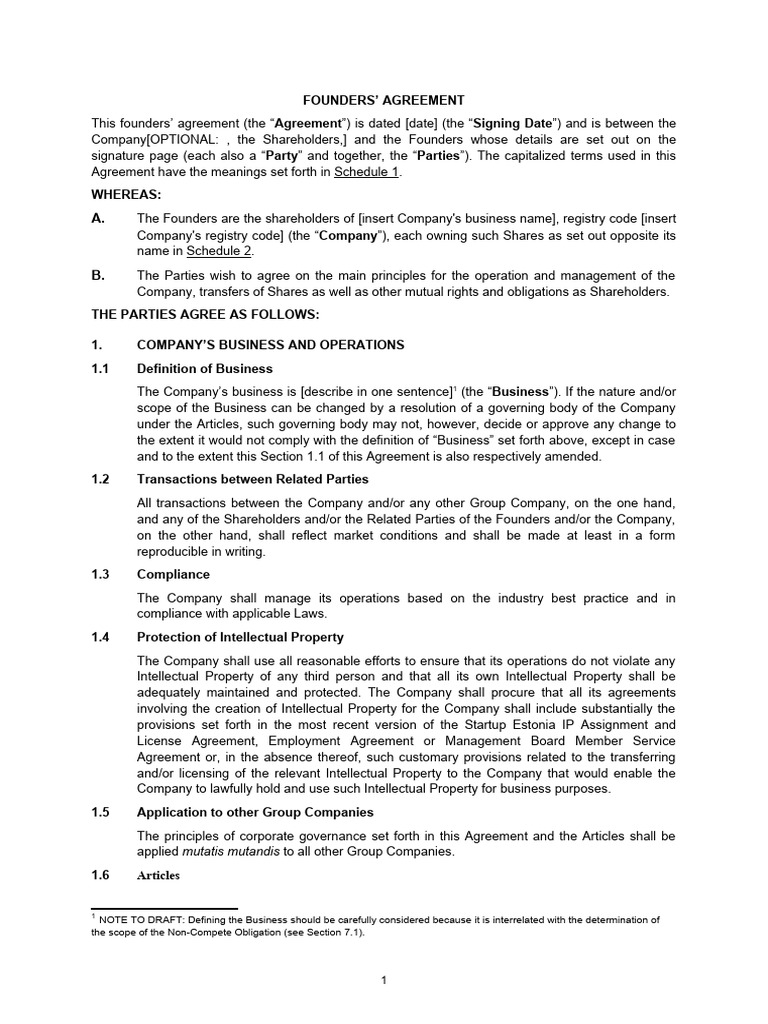 Founders' Agreement for Company Governance | PDF | Breach Of Contract | Confidentiality