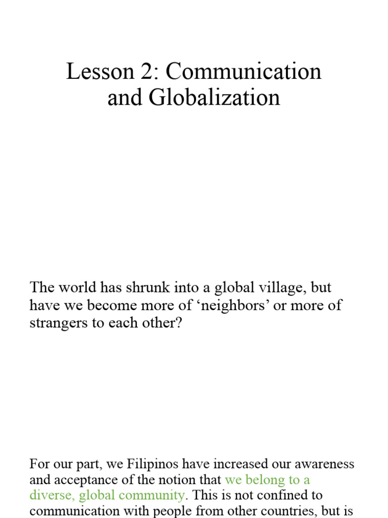 Lesson 2 Communication and Globalization | PDF | Communication | Multiculturalism