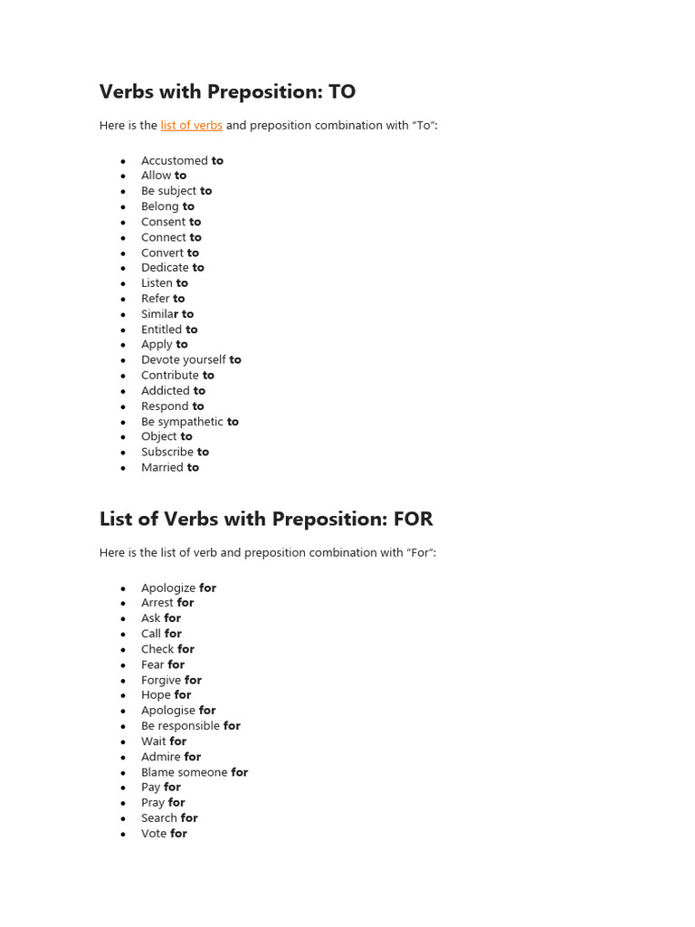 Verbs With Preposition List | PDF