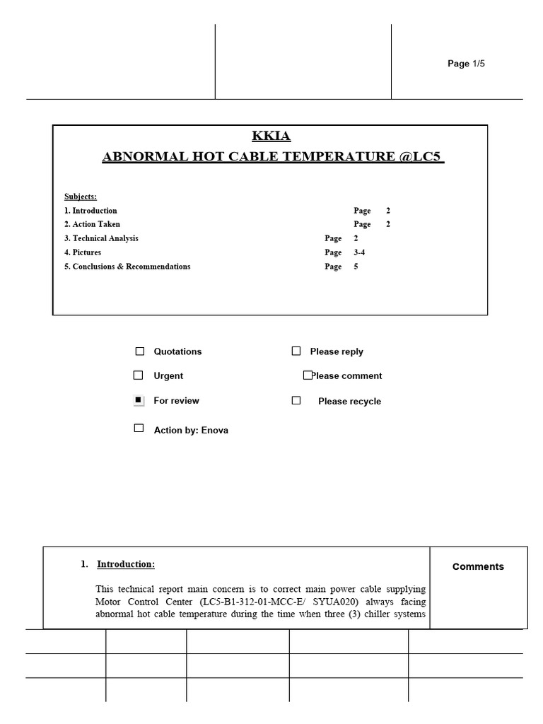 ENOVA-Technical Report Abnormal Hot Cable Temperature@LC5 | PDF | Electric Power | Manufactured ...