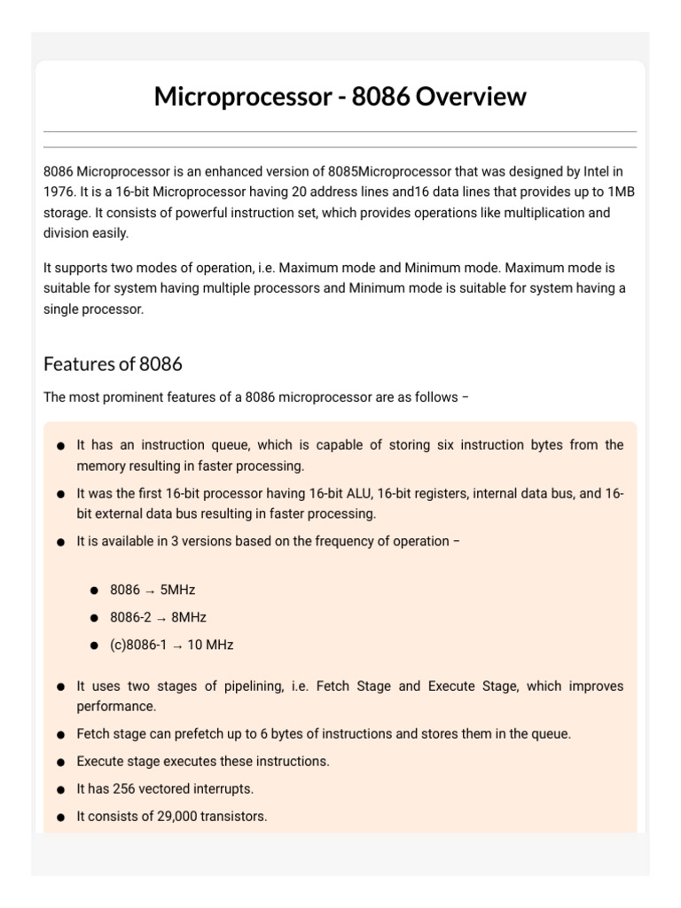 Microprocessor - 8086 Overview | PDF