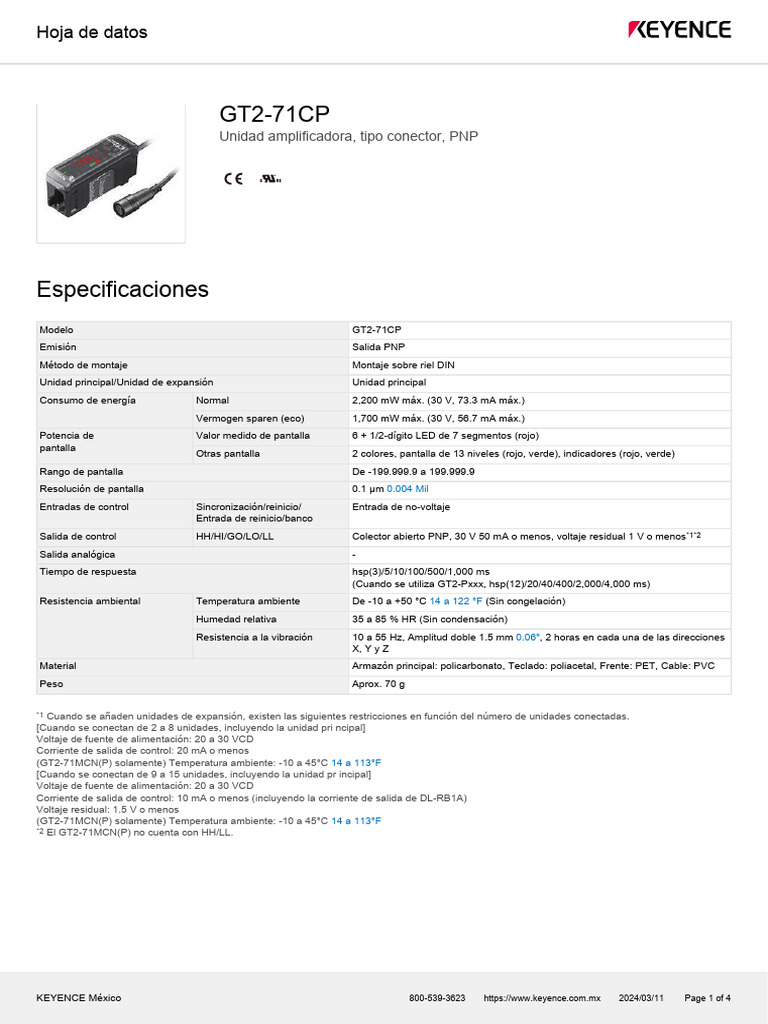 GT2-71CP Datasheet | PDF | Fuente de alimentación | Red eléctrica