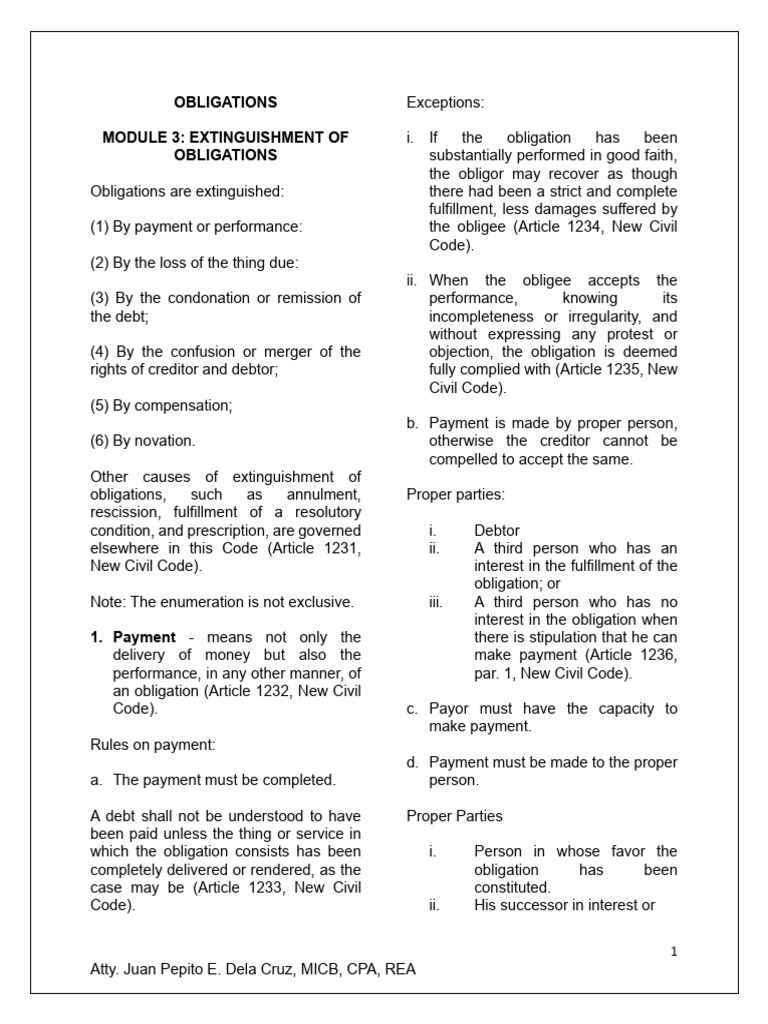 Extinguishment of Obligations Explained | PDF | Payments | Legal Tender