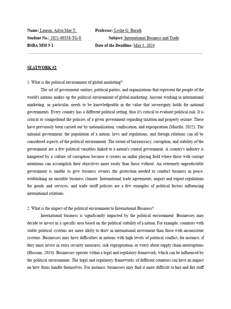 Lauron, Ailyn Mae T - IBT - SW2 | PDF | Competition | Exports