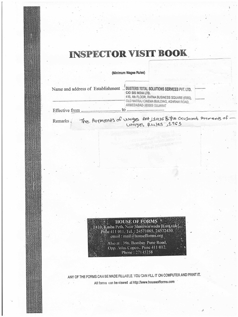 PF Inspection Book - 31032024 | PDF | Politics | Law