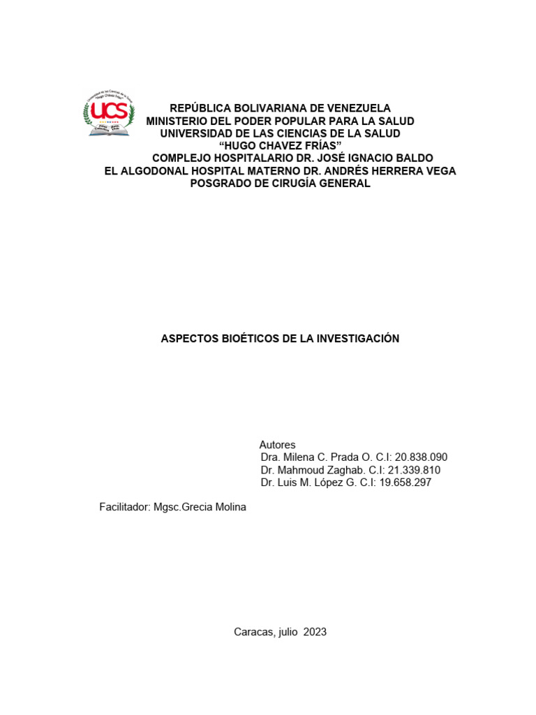 ASPECTOS BIOETICOS UCS 23 | PDF | Bioética | Consentimiento informado