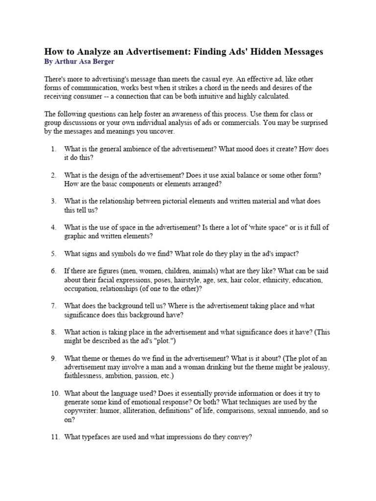 How-to-Analyze-an-Advertisement-by-Arthur-Asa-Berger | PDF ...
