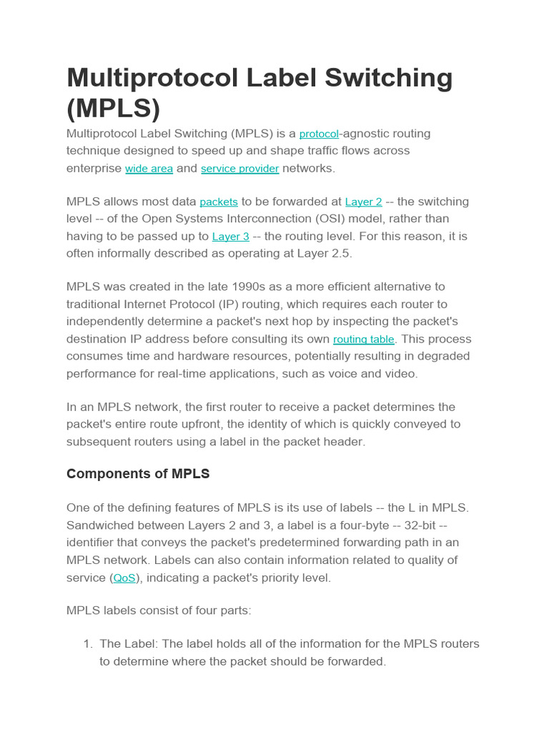 Multiprotocol Label Switching | PDF | Networking | Multiprotocol Label Switching