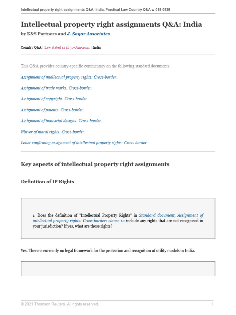 Intellectual Property Right Assignments QAndA India | PDF | Assignment ...