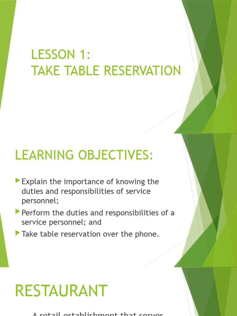 Lesson 1 | PDF | Restaurants | Waiting Staff