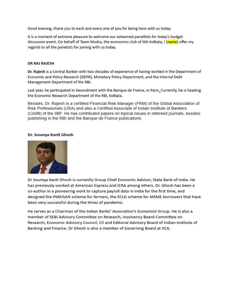 Budget Session Panal Introduction | Download Free PDF | Economies