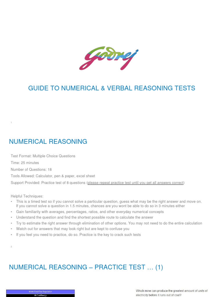 Numerical & Verbal Reasoning Guide | PDF | Multiple Choice | Cognition