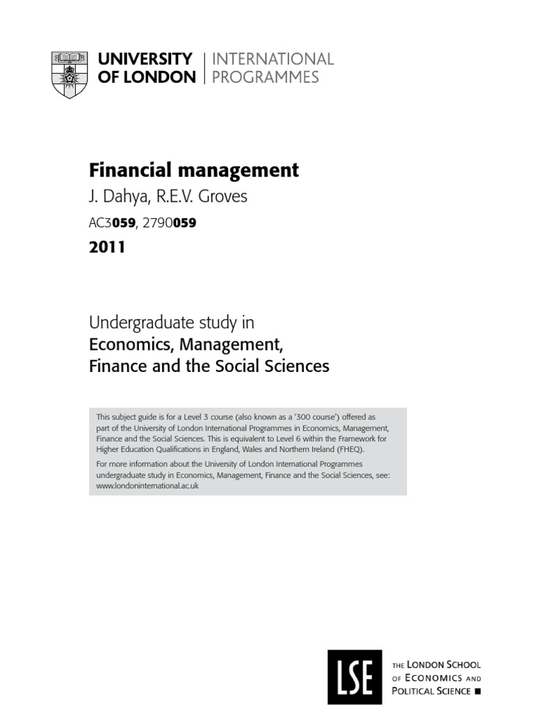 Financial Management Subject Guide | PDF | Cost Of Capital | Valuation ...