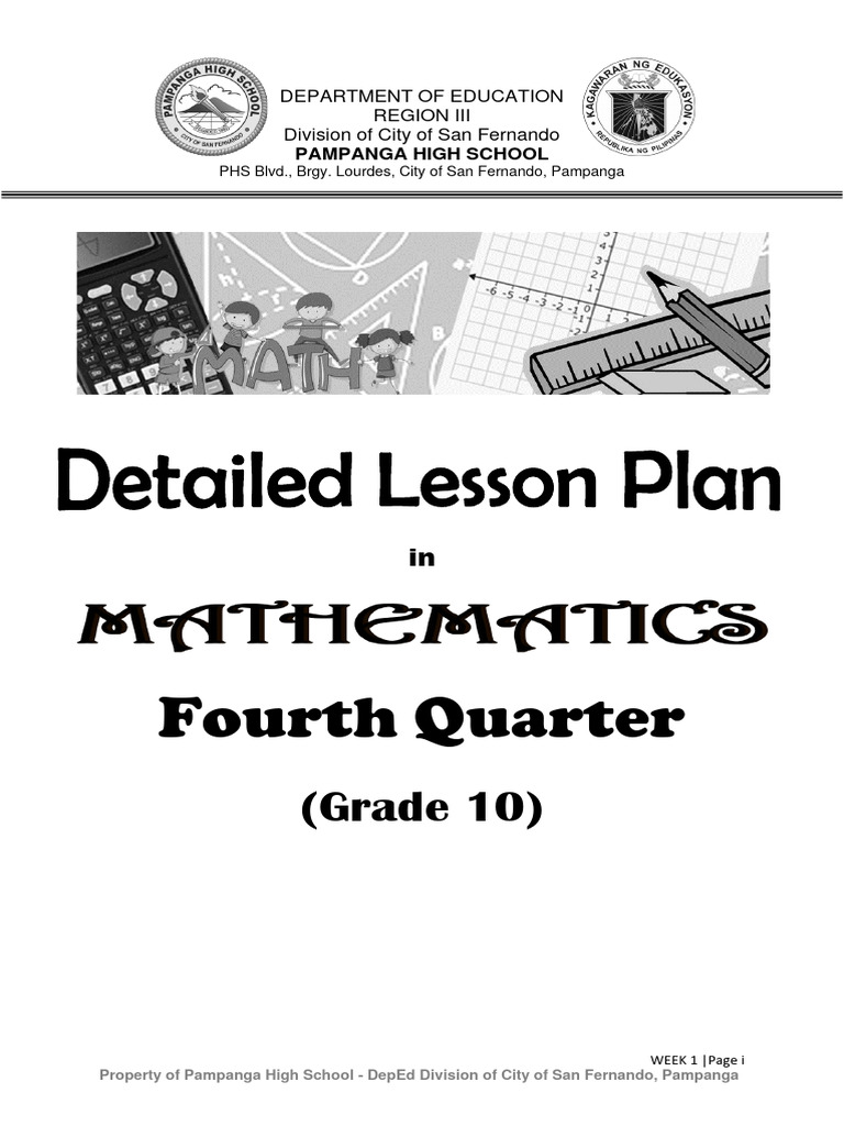 Q4 Week 1 Math 10 DLP | PDF | Mean | Statistics