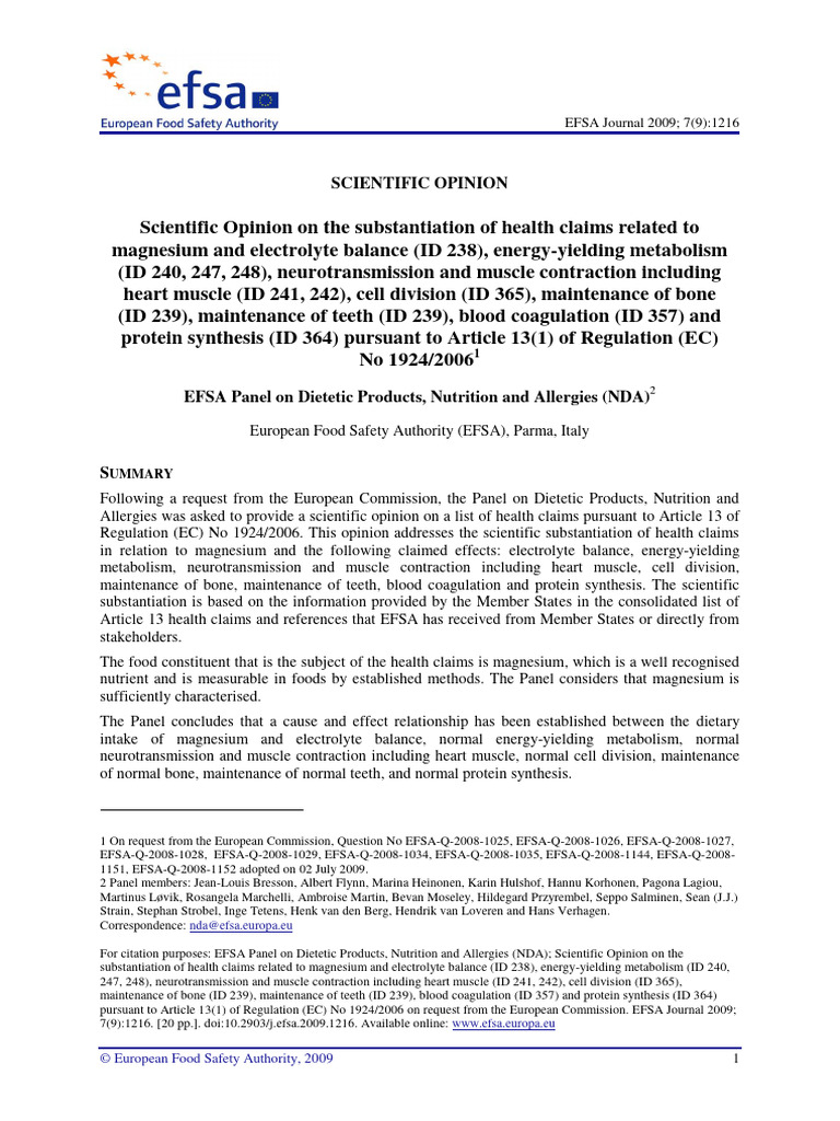 EFSA Journal - 2009 - Scientific Opinion On The Substantiation of ...