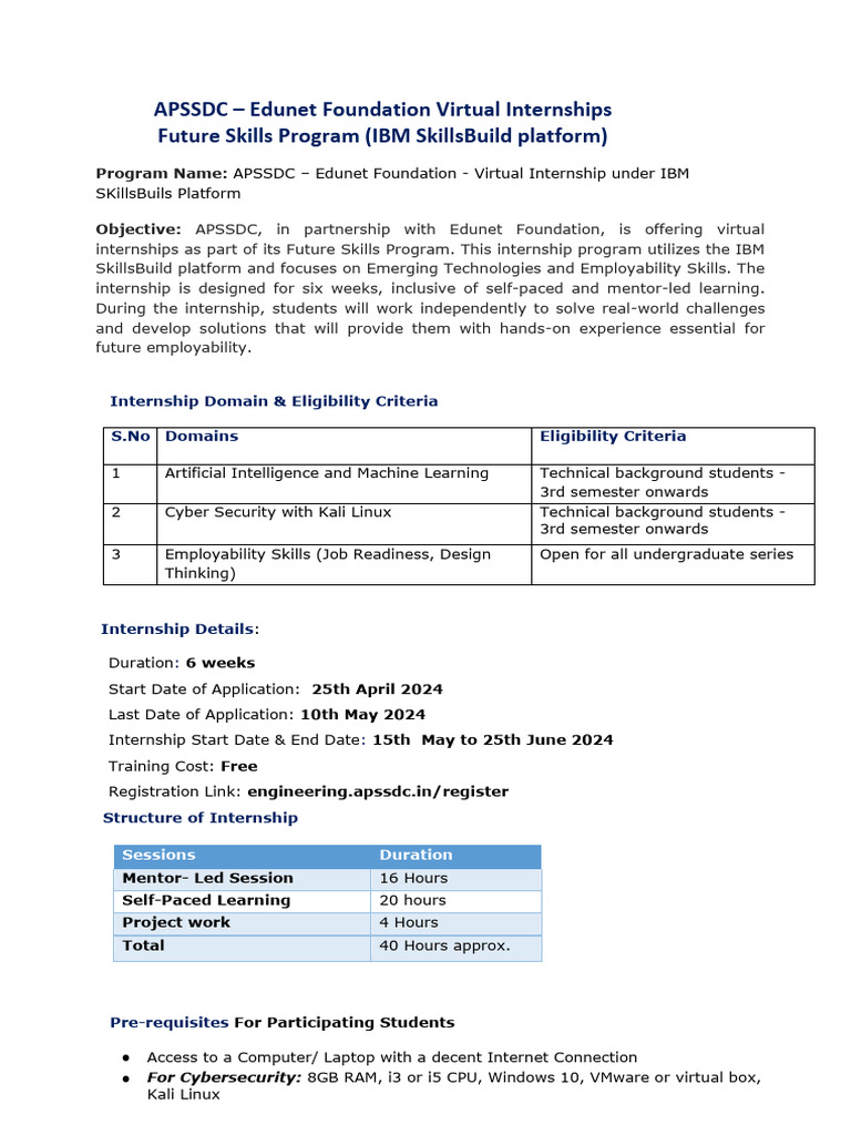 APSSDC - Edunet Foundation - IBM SkillsBuild Virtual Internship Proposal | PDF | Learning | Security