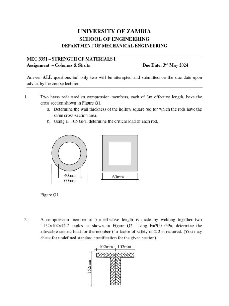 Columns and Struts Assignment - 2024 | Download Free PDF | Structural Engineering | Civil ...