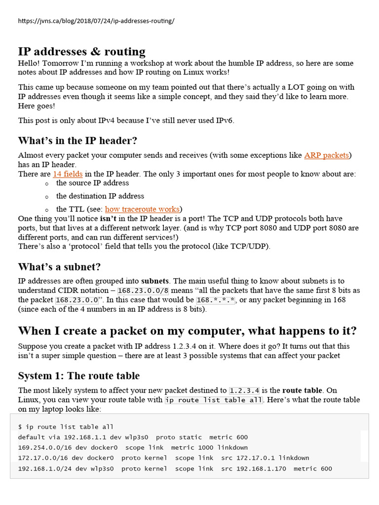 Understanding IP Addresses and Routing | PDF | Internet Protocols | Ip ...