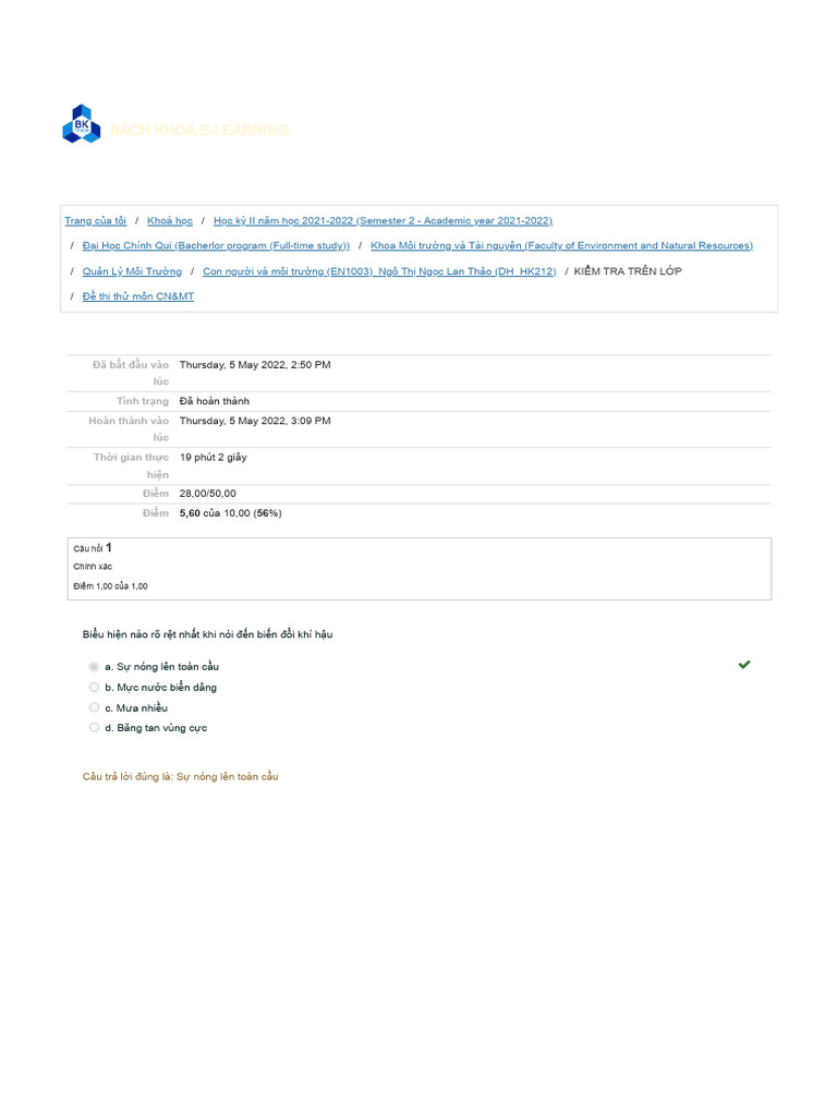 Đề thi thử môn CNMT - Attempt review | PDF