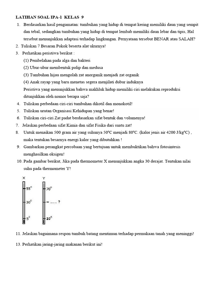 Latihan Soal Us Ipa 1 | PDF