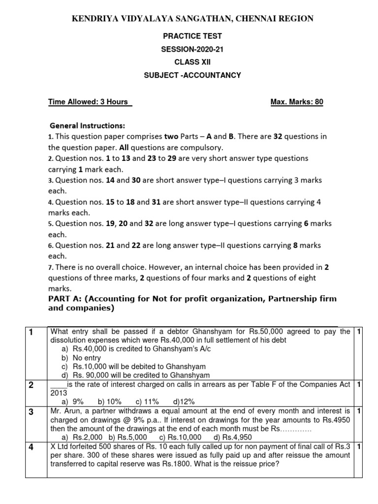 Practice QP Accountancy Class Xii Set-I | PDF | Equity (Finance) | Income Statement