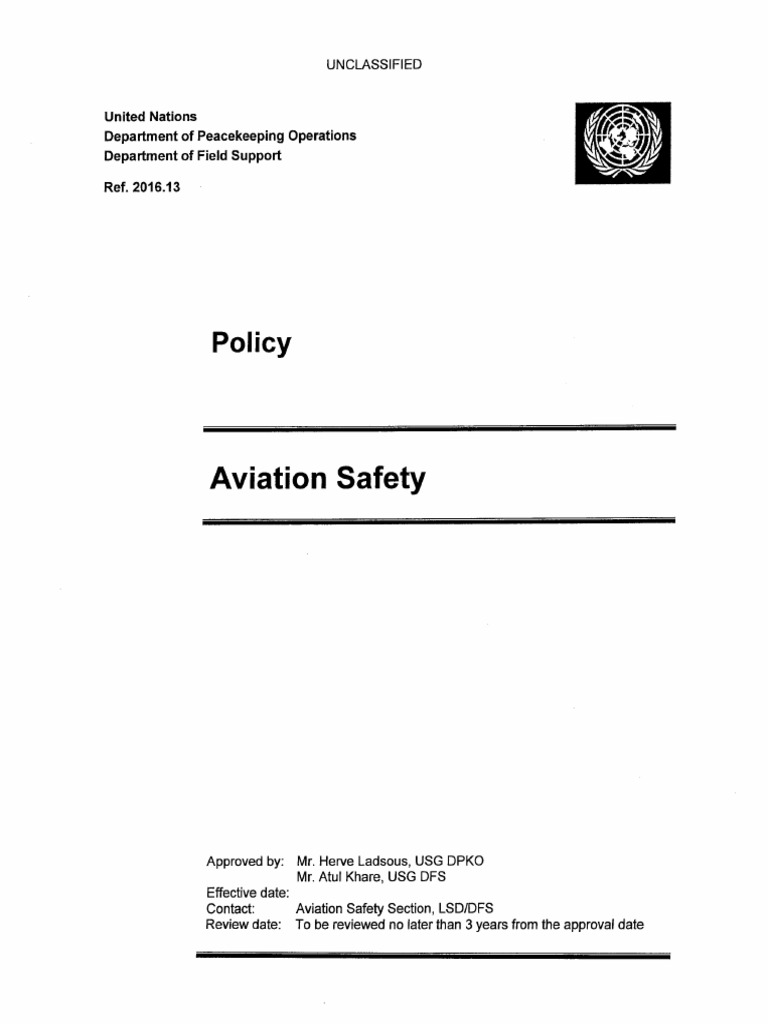 Policy On Aviation Safety For UN Field Peacekeeping Missions | PDF ...