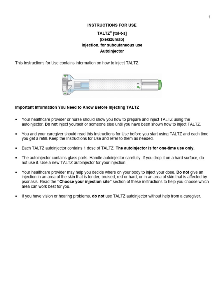 Taltz Ai Us Ifu | PDF | Injection (Medicine) | Waste Management