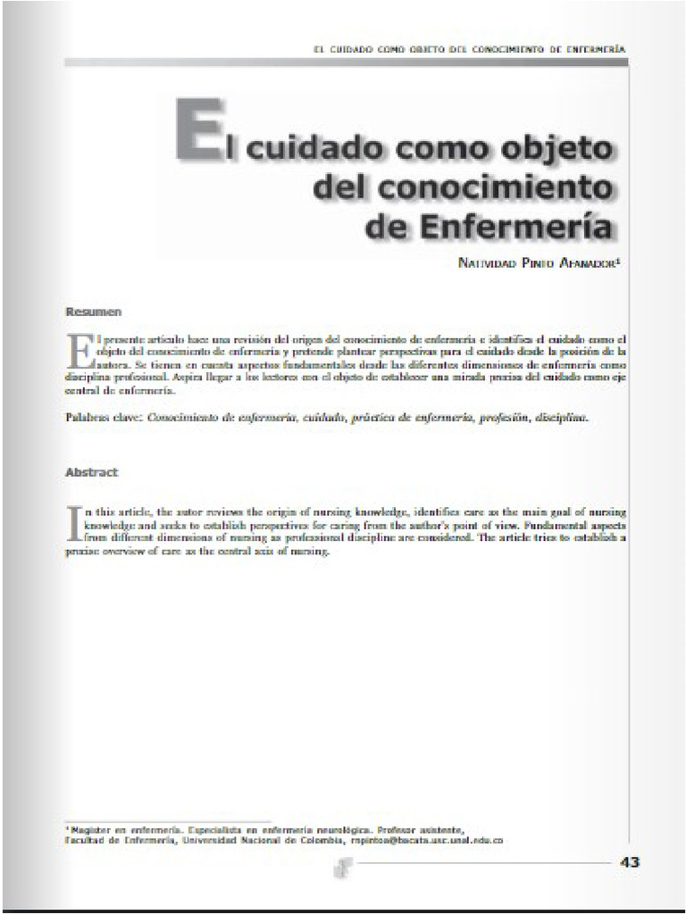 El Cuidado Como Objeto Del Conocimiento de Enfermer-A | PDF