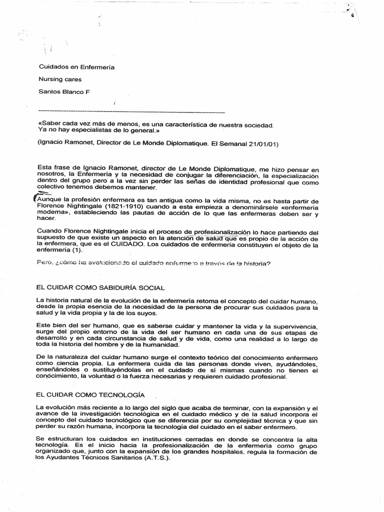 Cuidados en Enfermer-A - El Cuidar Como | PDF