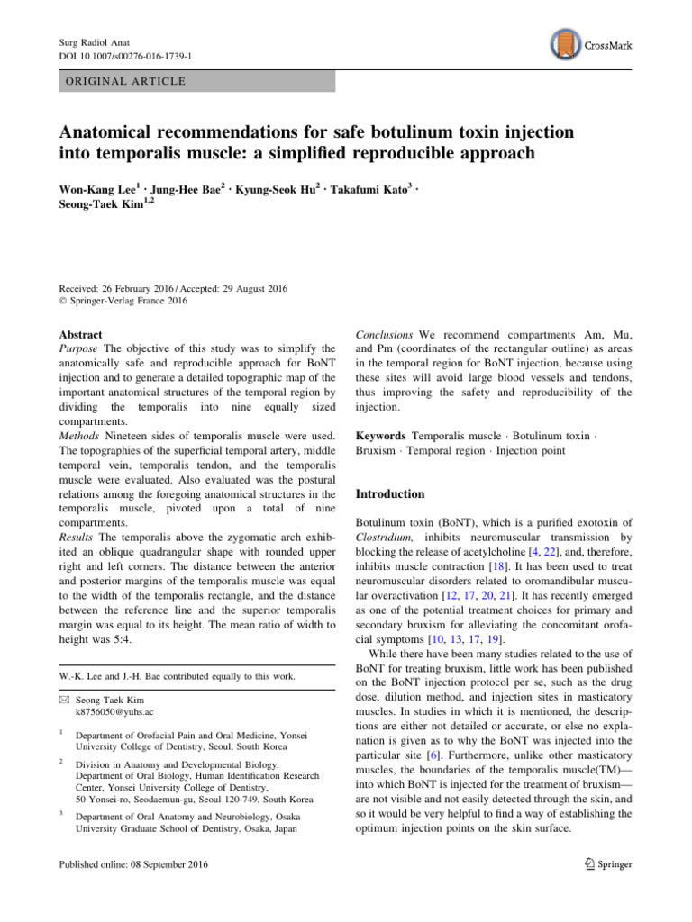 Anatomical Recommendations For Safe Botulinum Toxin Injection Into ...