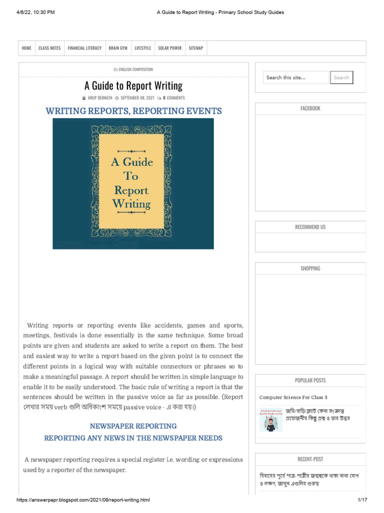 A Guide To Report Writing - Primary School Study Guides | PDF