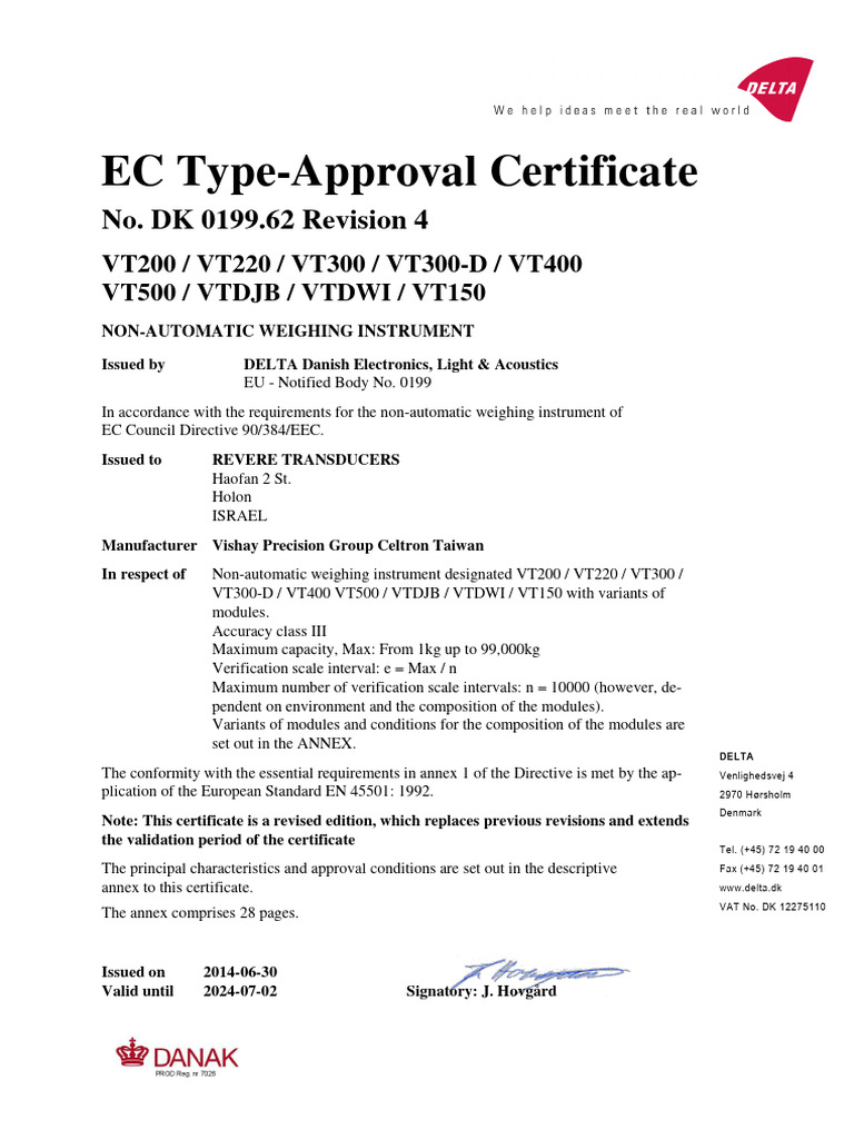 Aprob Modelo DELTA DK0199 - 62 Rev4 | PDF
