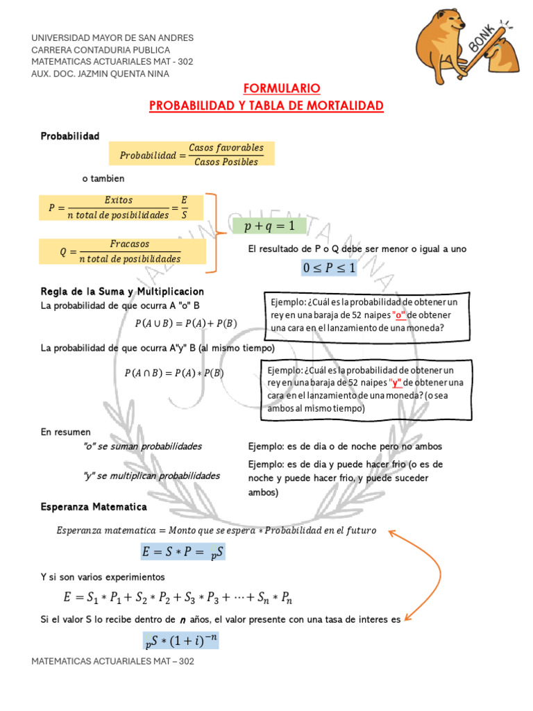 FORMULARIO PROBABILIDADES | PDF | Probabilidad | Matemáticas