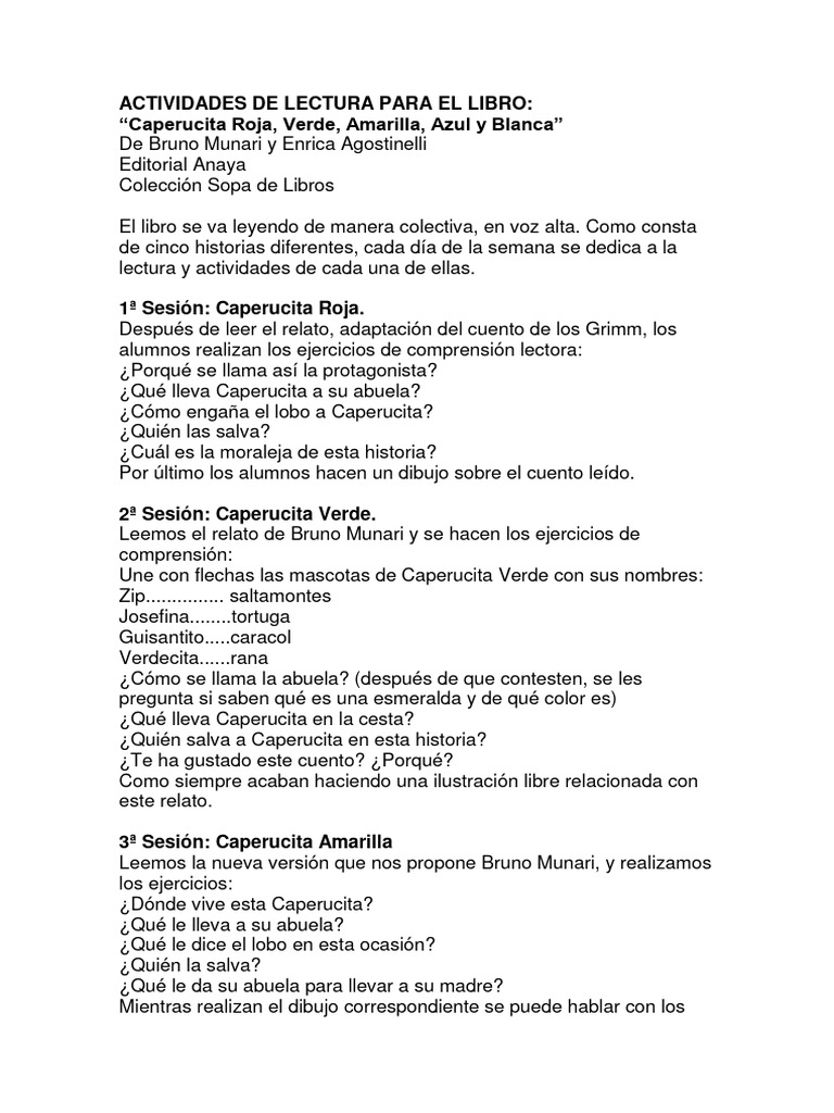 Actividades de Lectura: Caperucitas Variadas | PDF | Caperucita Roja