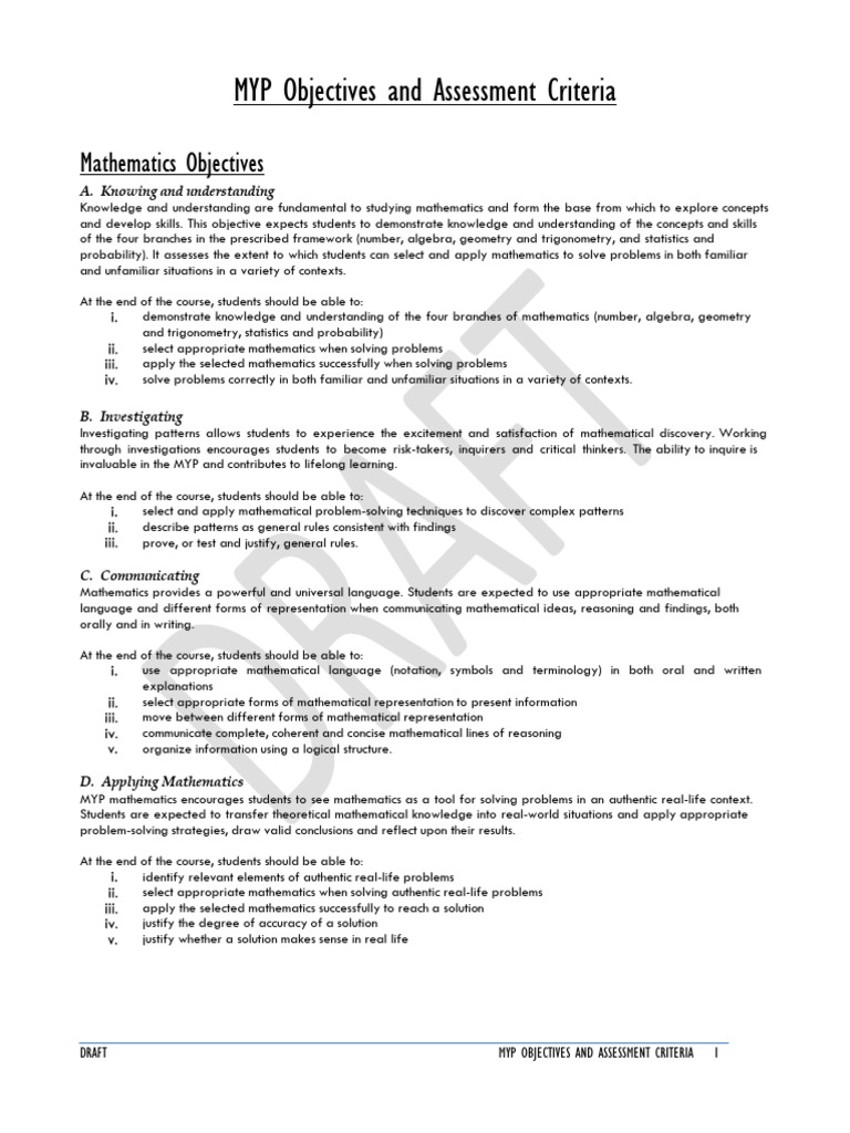 MYP Mathematics Objectives & Criteria | PDF | Mathematics | Knowledge