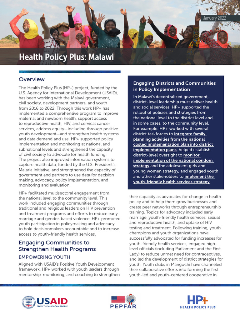 HEALTH POLICY PLUS MALAWI BRIEF - Updated | Download Free PDF | Family ...