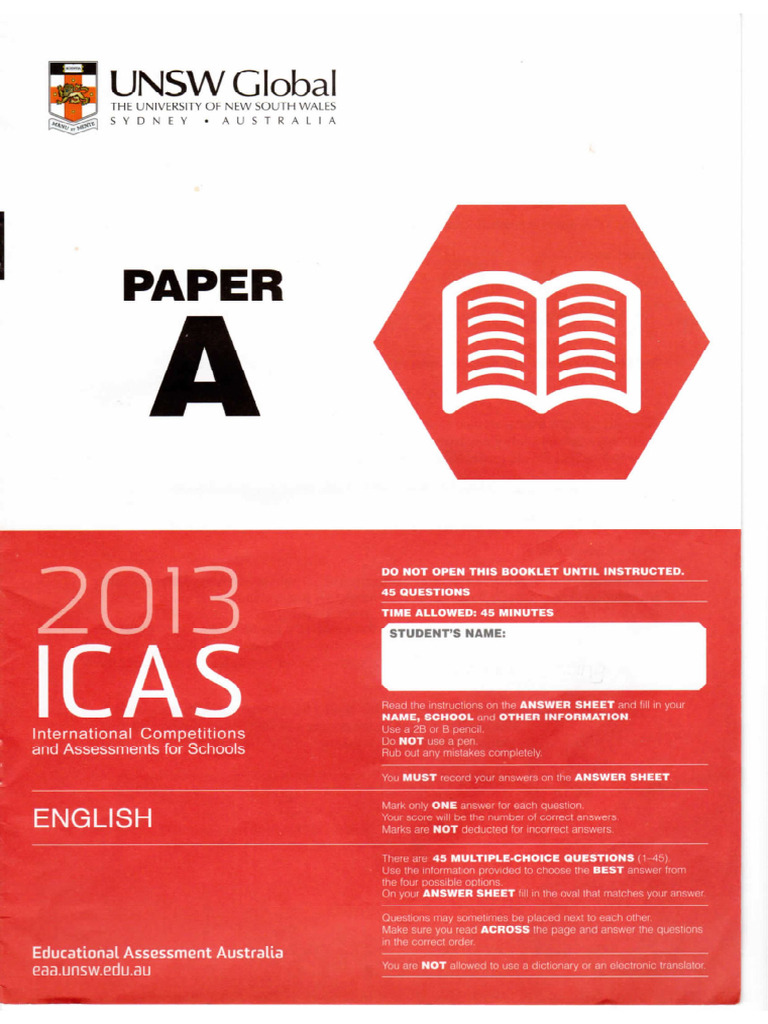 ICAS English A 2013 With Answers | PDF