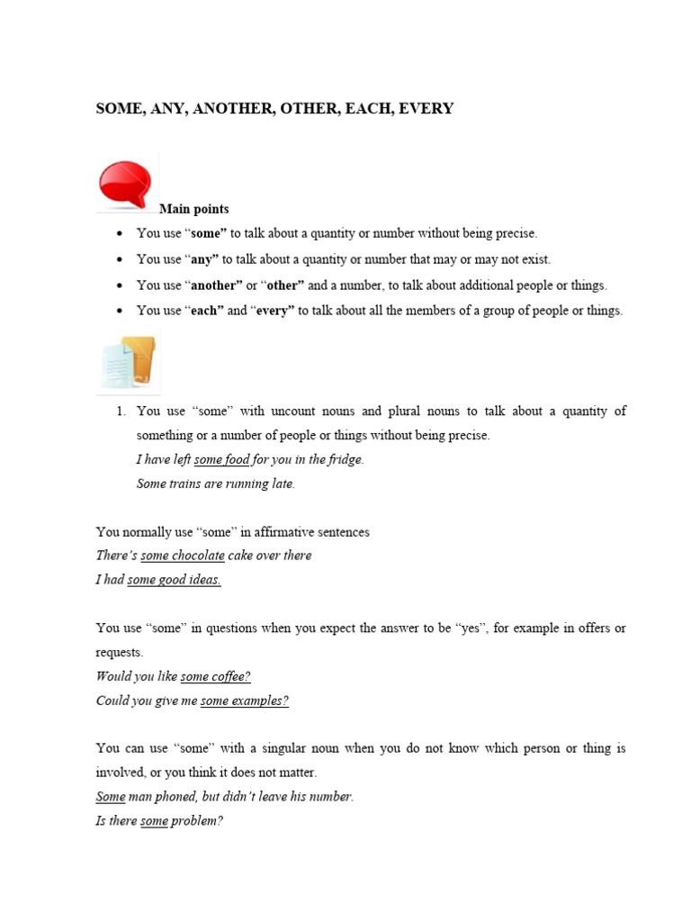 Lesson 14 Some, Any, Another, Other, Each, Every | Download Free PDF ...